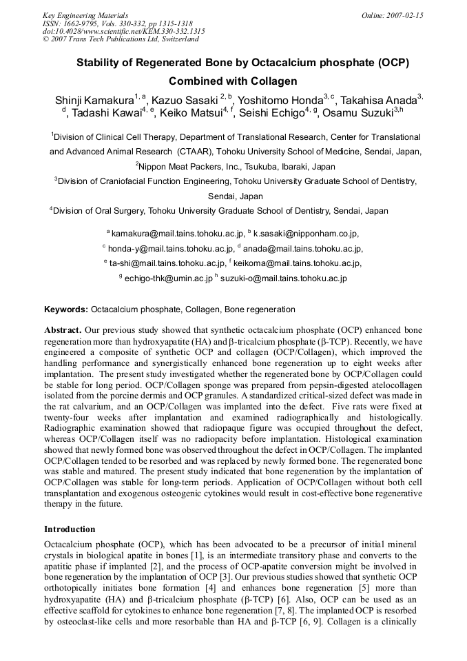 Stability of Regenerated Bone by Octacalcium Phosphate (OCP) Combined ...