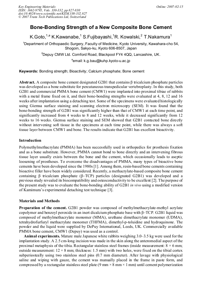 Bone-Bonding Strength of a New Composite Bone Cement | Scientific.Net