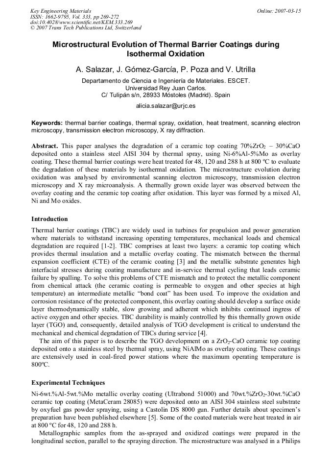 Microstructural Evolution of Thermal Barrier Coatings during Isothermal ...