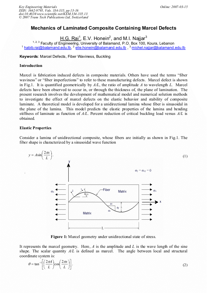 Mechanics of Laminated Composite Containing Marcel Defects | Scientific.Net