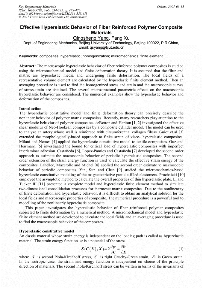 Effective Hyperelastic Behaviour of Fiber Reinforced Polymer Composite ...