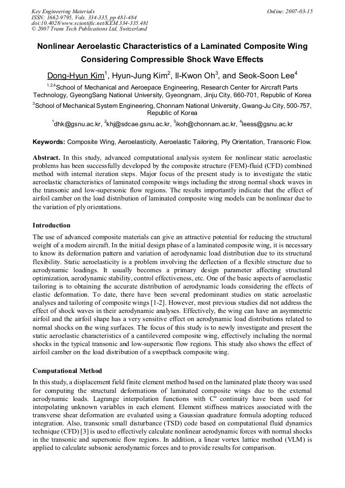 Nonlinear Aeroelastic Characteristics of a Laminated Composite Wing Considering Compressible ...