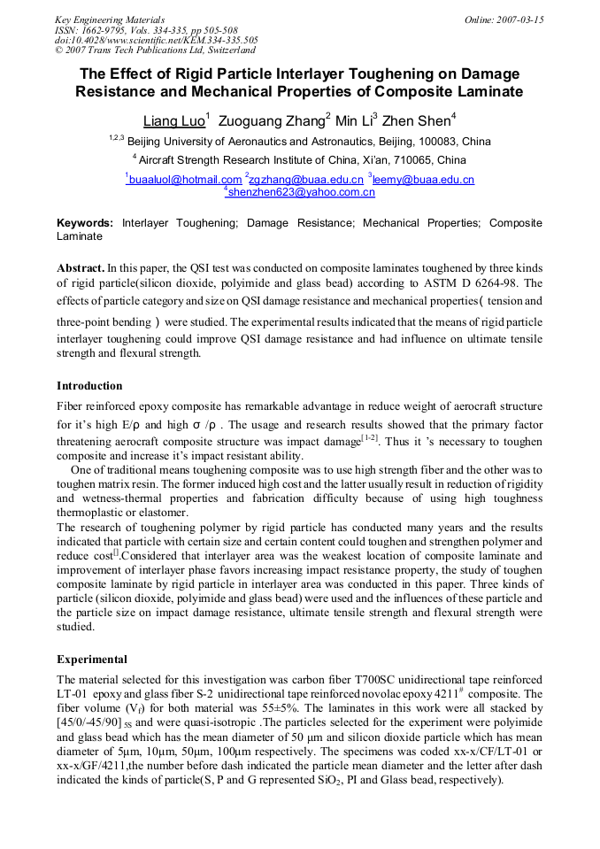 The Effect of Rigid Particle Interlayer Toughening on Damage Resistance ...