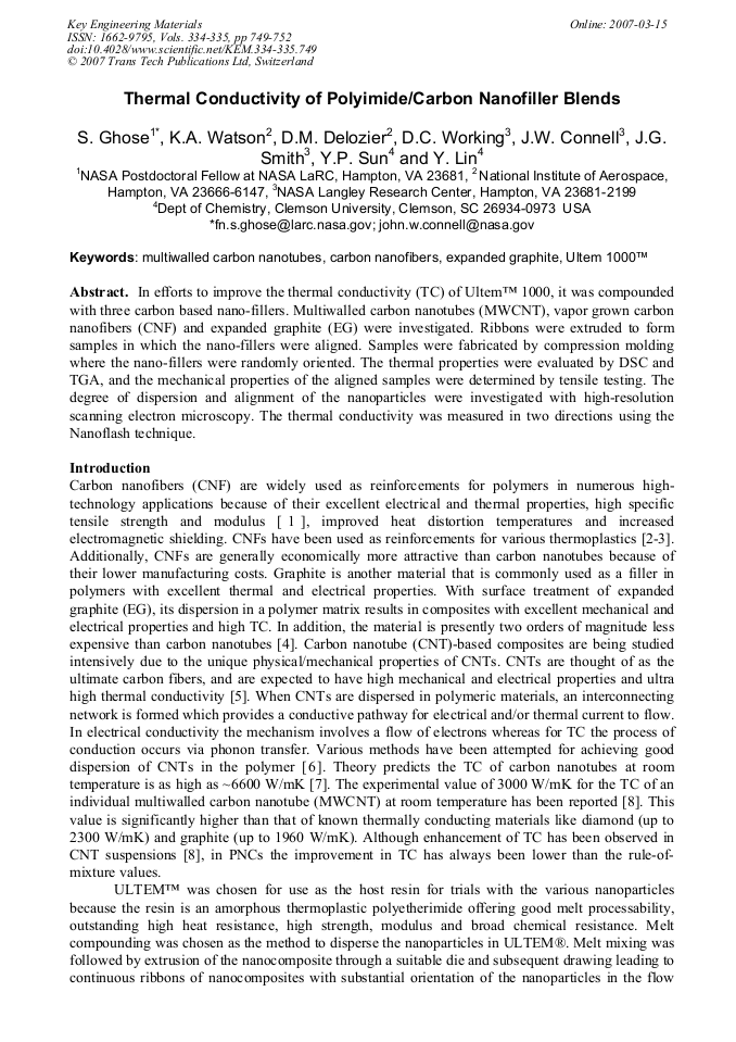Thermal Conductivity of Polyimide/Carbon Nanofiller Blends | Scientific.Net