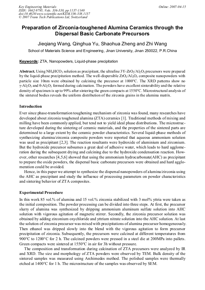 Preparation of Zirconia-Toughened Alumina Ceramics through the ...