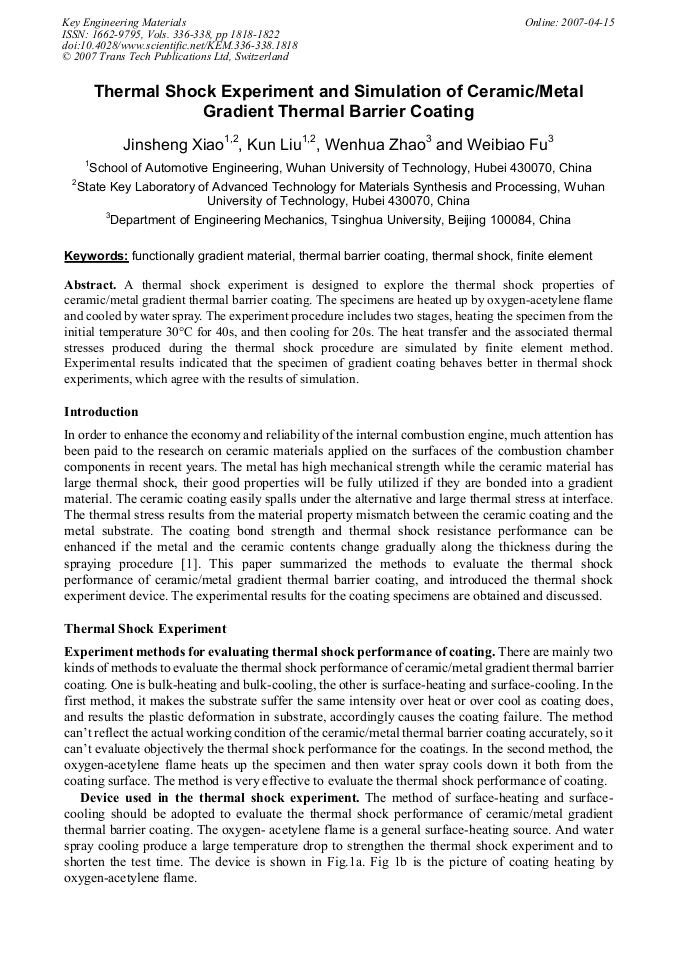 Thermal Shock Experiment and Simulation of Ceramic/Metal Gradient ...