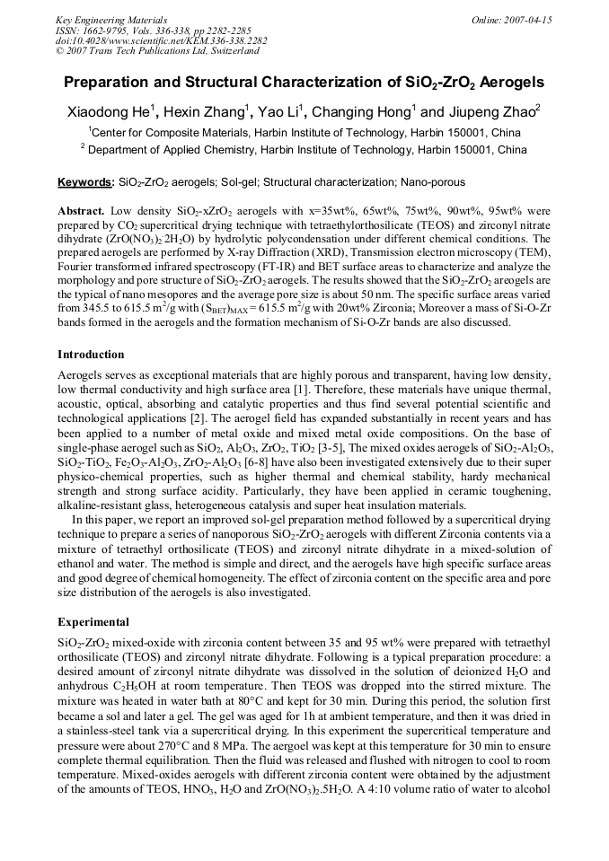 Preparation and Structural Characterization of SiO2-ZrO2 Aerogels ...