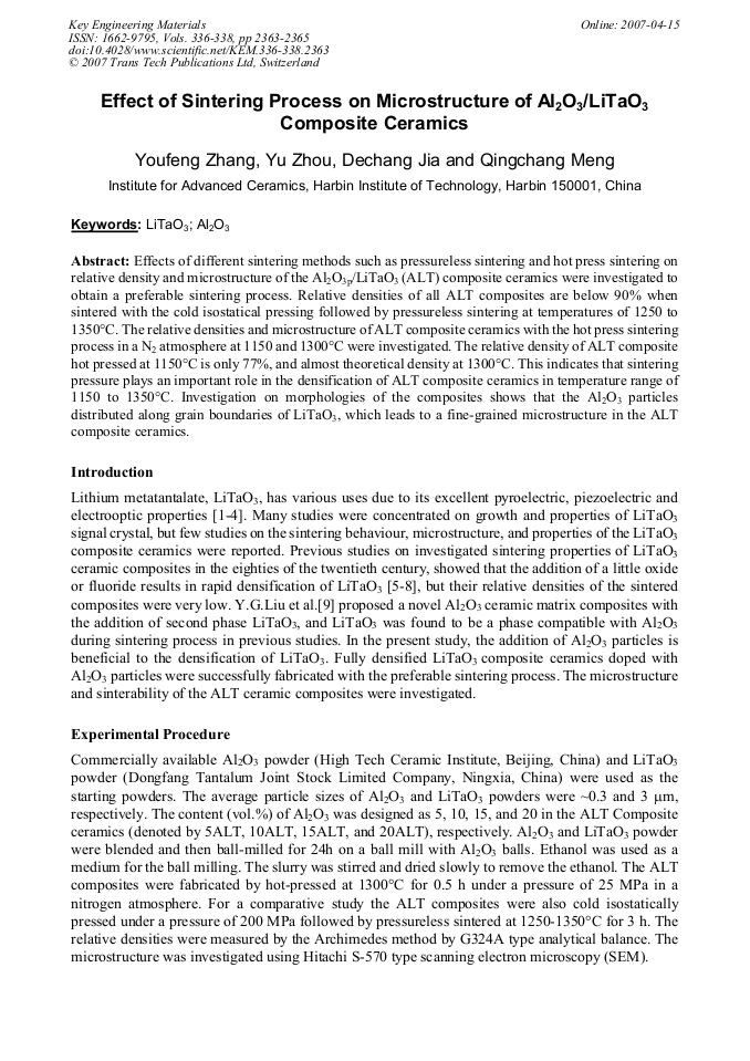 Effect of Sintering Process on Microstructure of Al2O3/LiTaO3 Composite ...