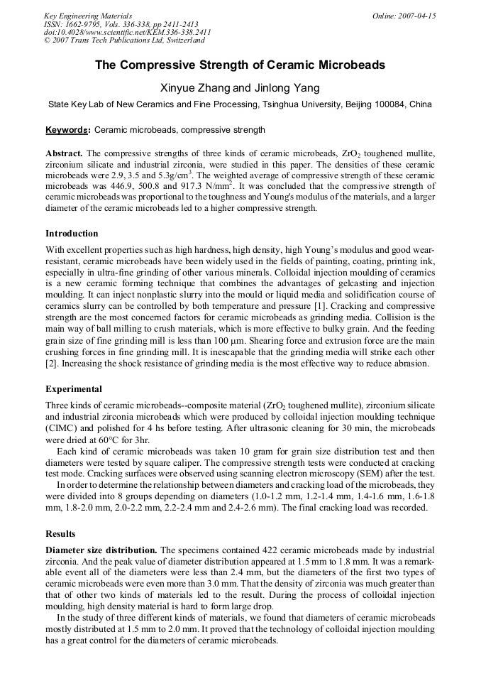 The Compressive Strength of Ceramic Microbeads | Scientific.Net