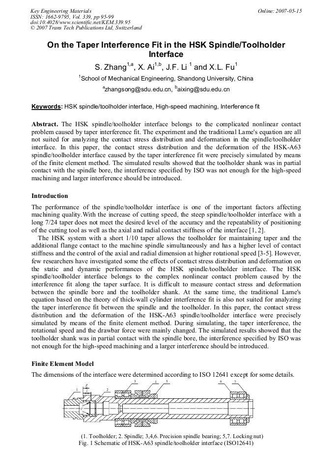 On the Taper Interference Fit in the HSK Spindle/Toolholder Interface ...