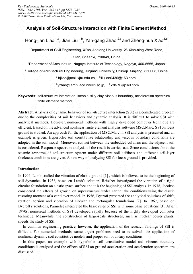 Analysis of Soil-Structure Interaction with Finite Element Method ...