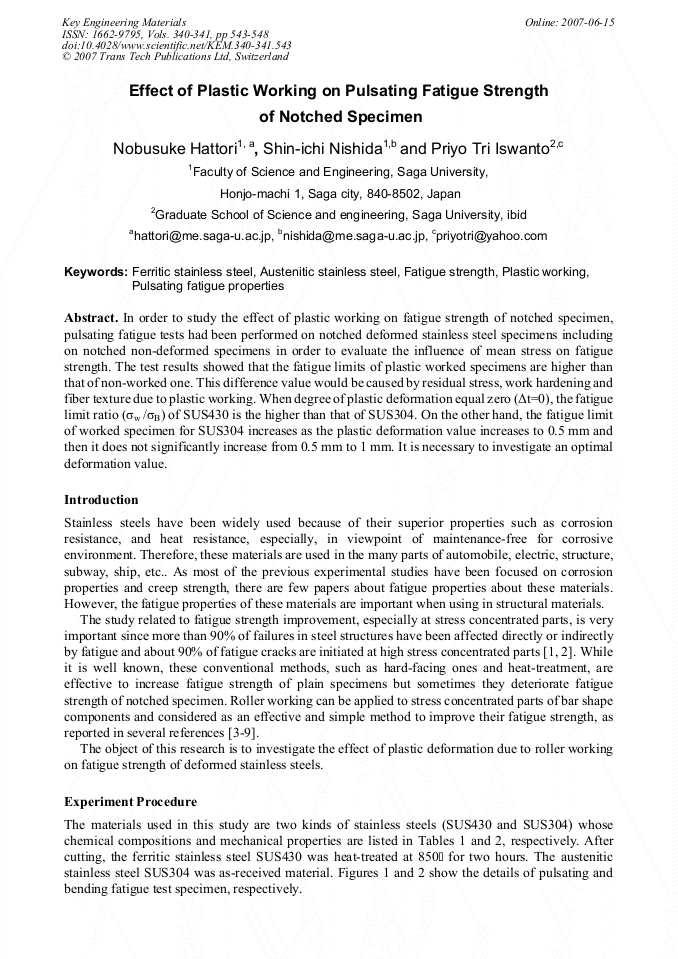 Effect of Plastic Working on Pulsating Fatigue Strength of Notched ...