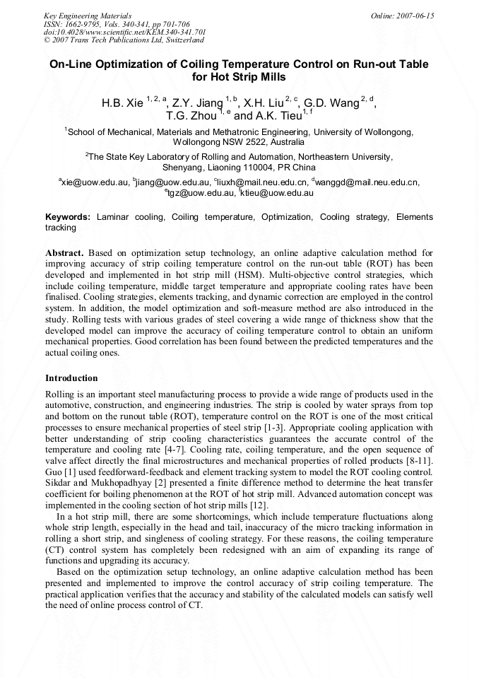 On-Line Optimization of Coiling Temperature Control on Run-Out Table ...