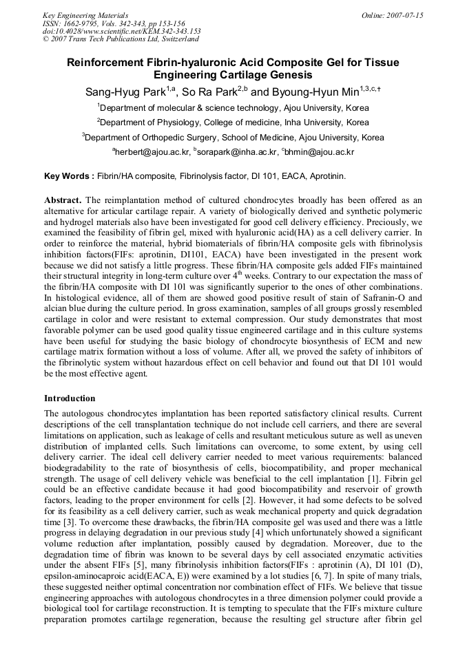 Reinforcement Fibrin-Hyaluronic Acid Composite Gel for Tissue ...