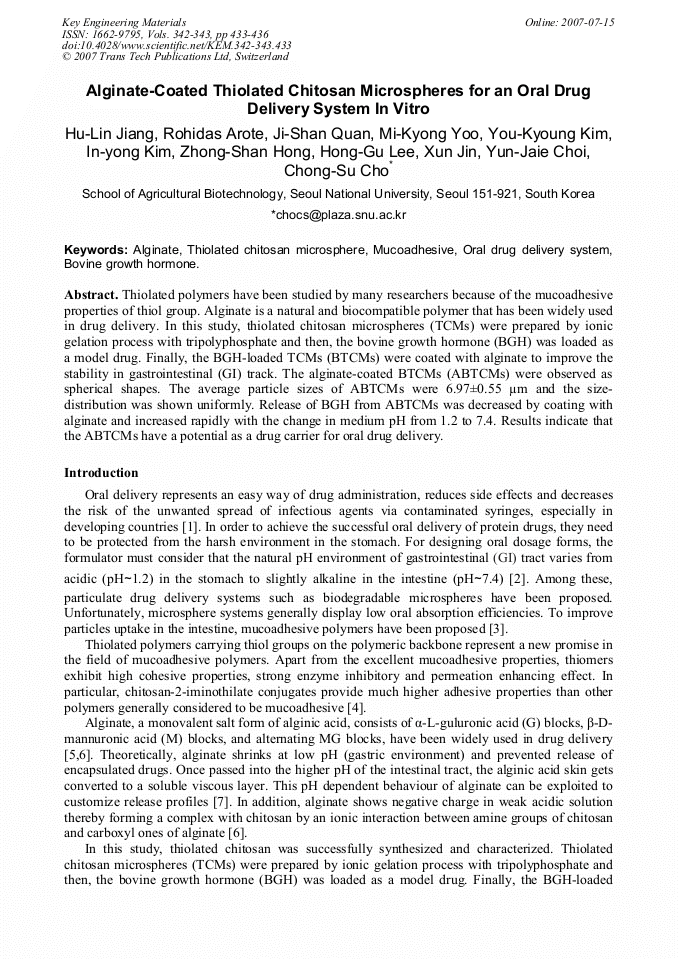 Alginate-Coated Thiolated Chitosan Microspheres for an Oral Drug ...