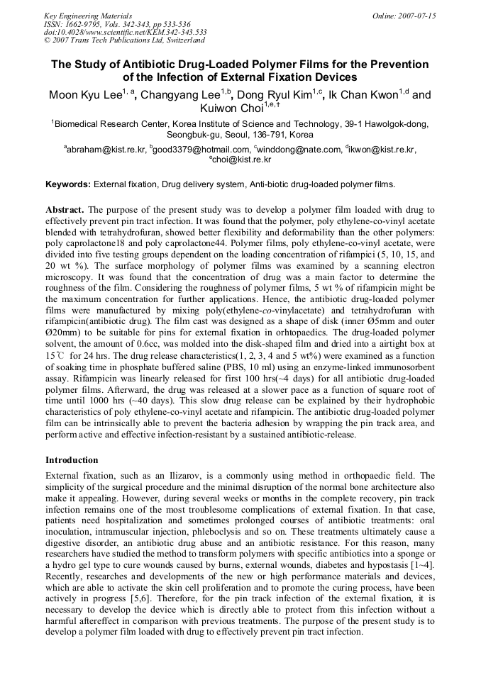 The Study of Antibiotic Drug-Loaded Polymer Films for the Prevention of ...