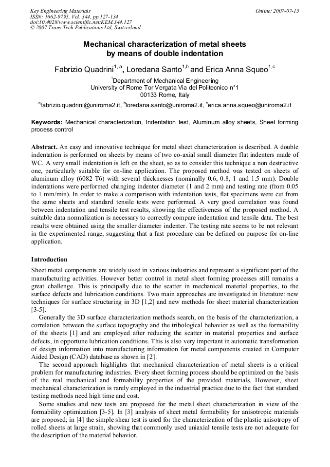 Mechanical Characterization of Metal Sheets by Means of Double ...