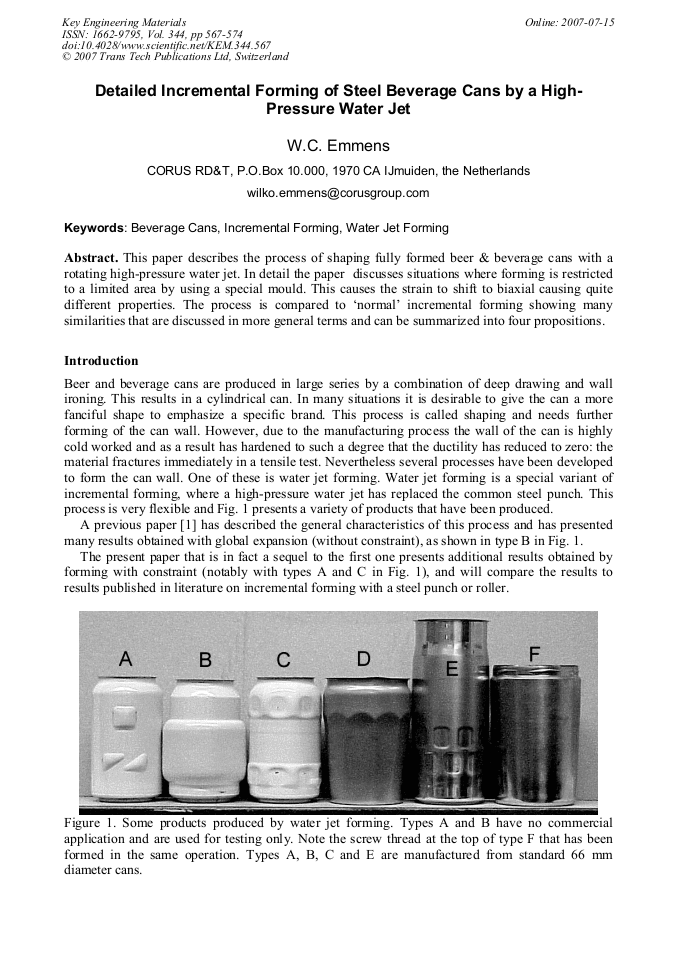 Detailed Incremental Forming of Steel Beverage Cans by a High-Pressure ...