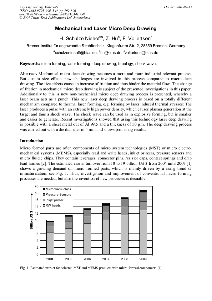 Mechanical and Laser Micro Deep Drawing | Scientific.Net