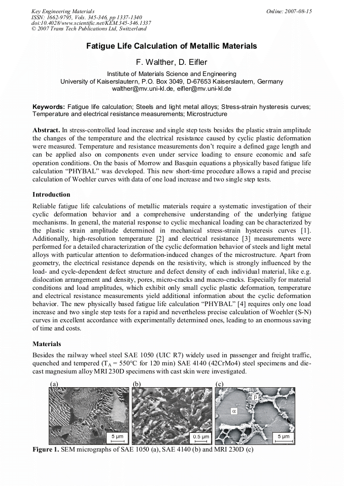 Fatigue Life Calculation of Metallic Materials | Scientific.Net