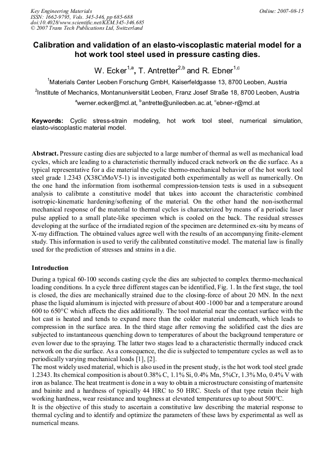 Calibration and Validation of an Elasto-Viscoplastic Material Model for ...