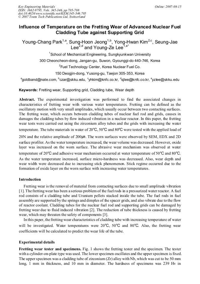 Influence of Temperature on the Fretting Wear of Advanced Nuclear Fuel ...