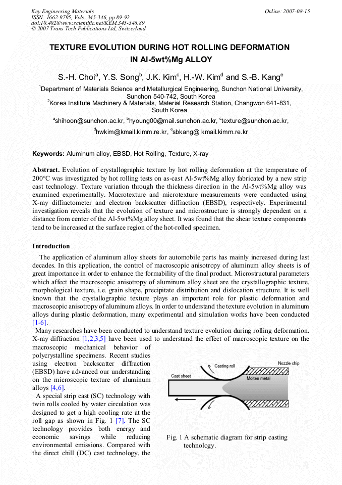 Texture Evolution during Hot Rolling Deformation in Al-5wt%Mg Alloy ...