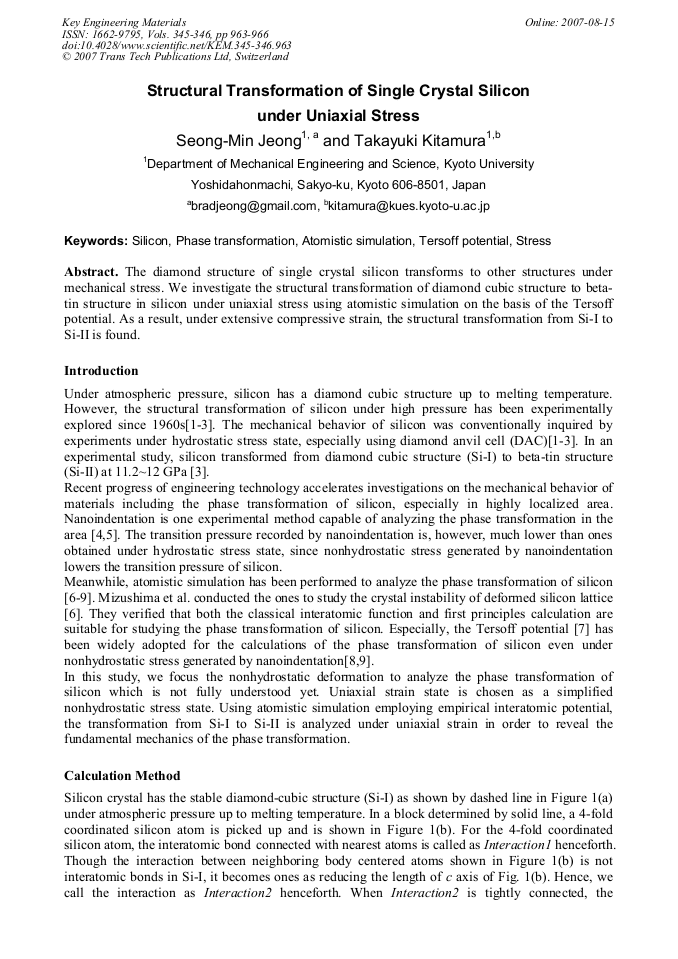 Structural Transformation of Single Crystal Silicon under Uniaxial ...