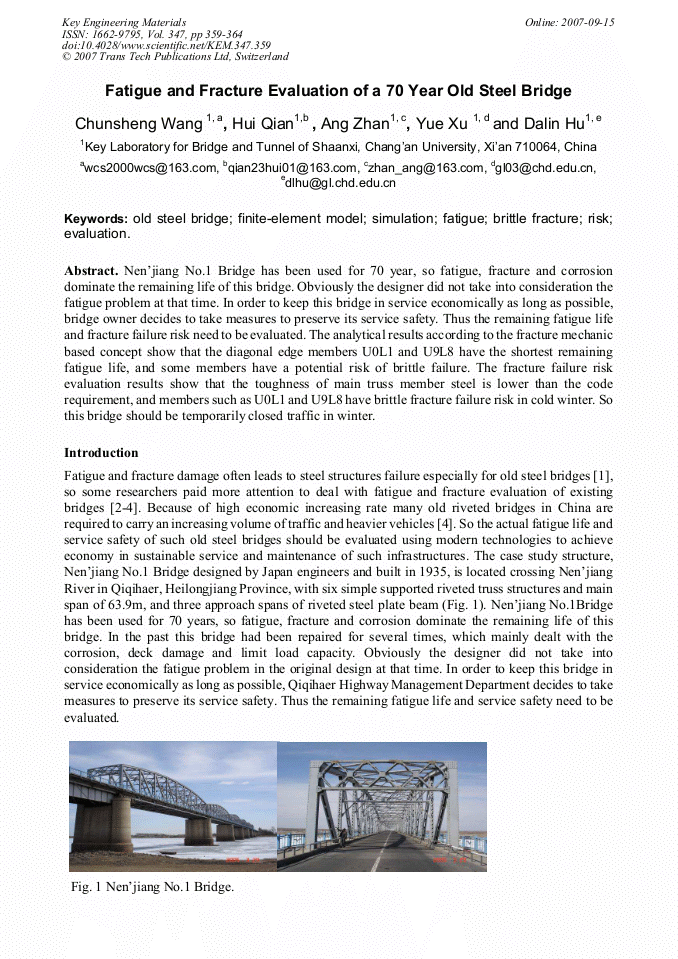 Fatigue and Fracture Evaluation of a 70 Year Old Steel Bridge ...