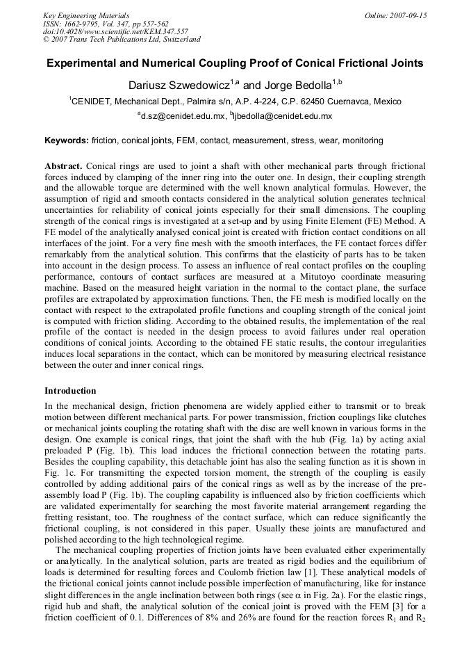Experimental and Numerical Coupling Proof of Conical Frictional Joints ...