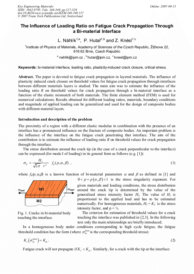 The Influence of Loading Ratio on Fatigue Crack Propagation Through a ...
