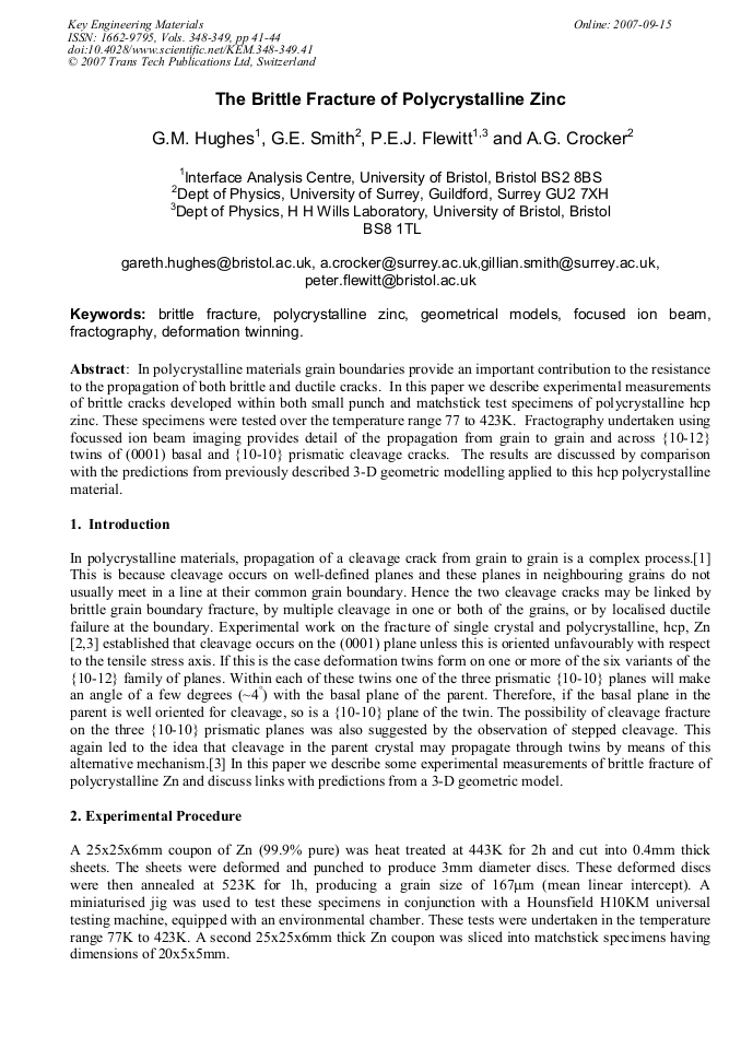 The Brittle Fracture of Polycrystalline Zinc | Scientific.Net