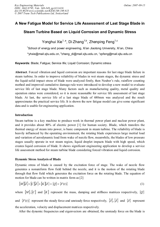 New Fatigue Model for Service Life Assessment of Last Stage Blade in ...
