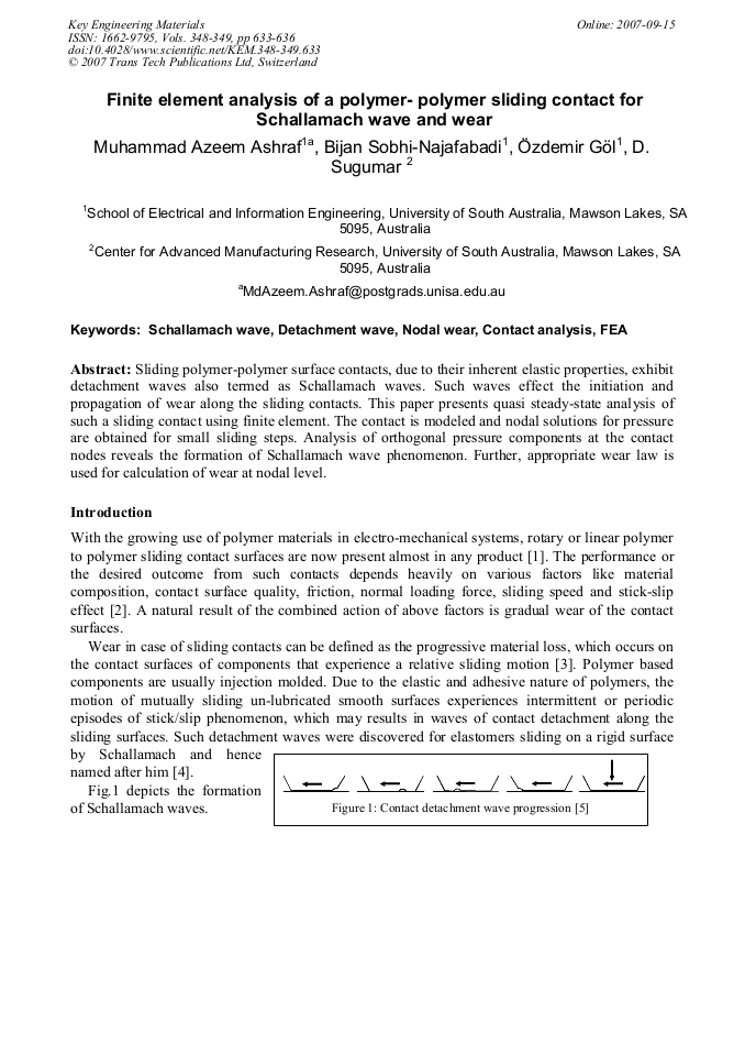Finite Element Analysis of a Polymer- Polymer Sliding Contact for ...