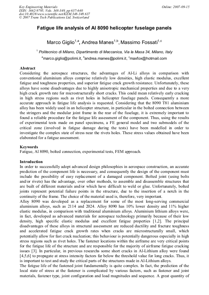 Fatigue Life Analysis of Al 8090 Helicopter Fuselage Panels ...