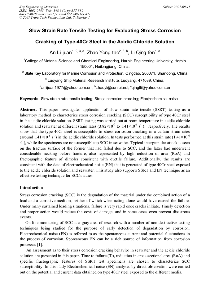 Slow Strain Rate Tensile Testing for Evaluating Stress Corrosion ...