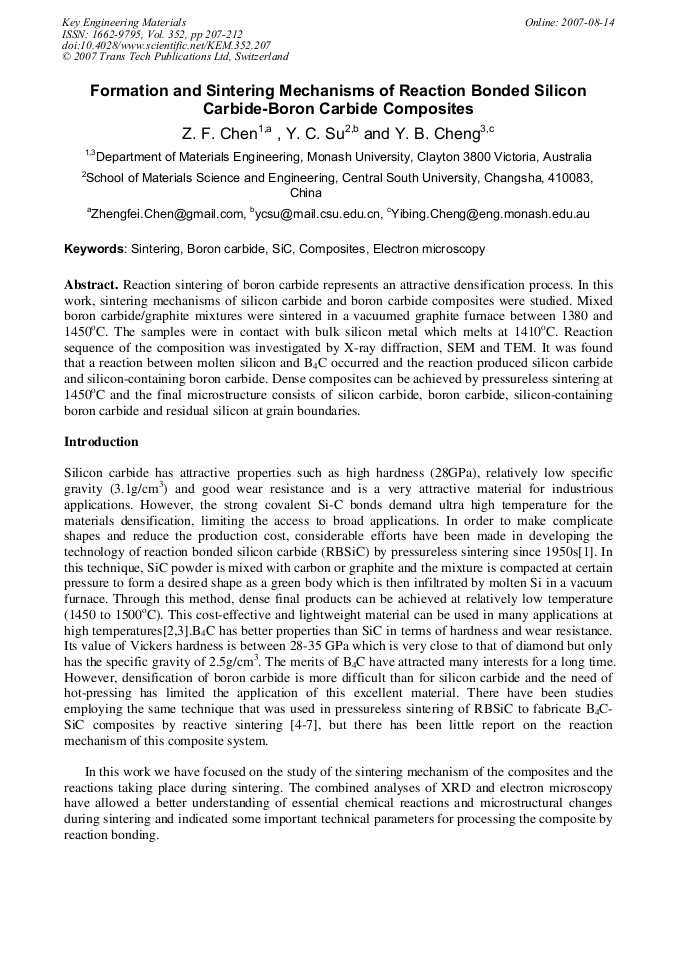 Formation and Sintering Mechanisms of Reaction Bonded Silicon Carbide ...