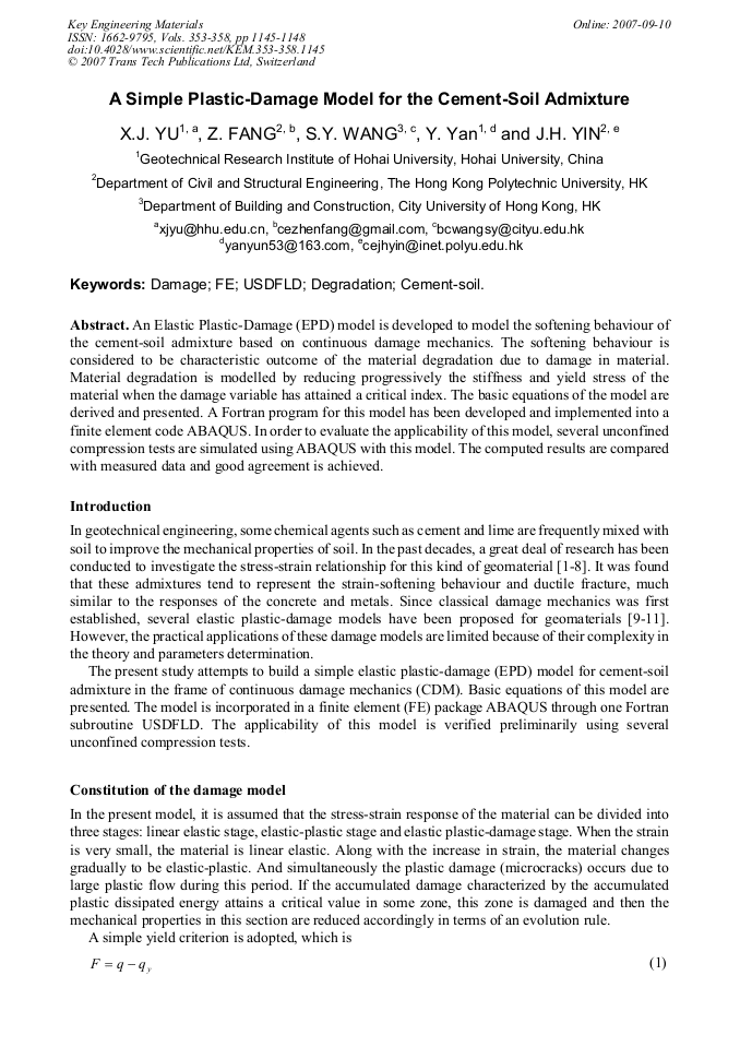 A Simple Plastic-Damage Model for the Cement-Soil Admixture ...
