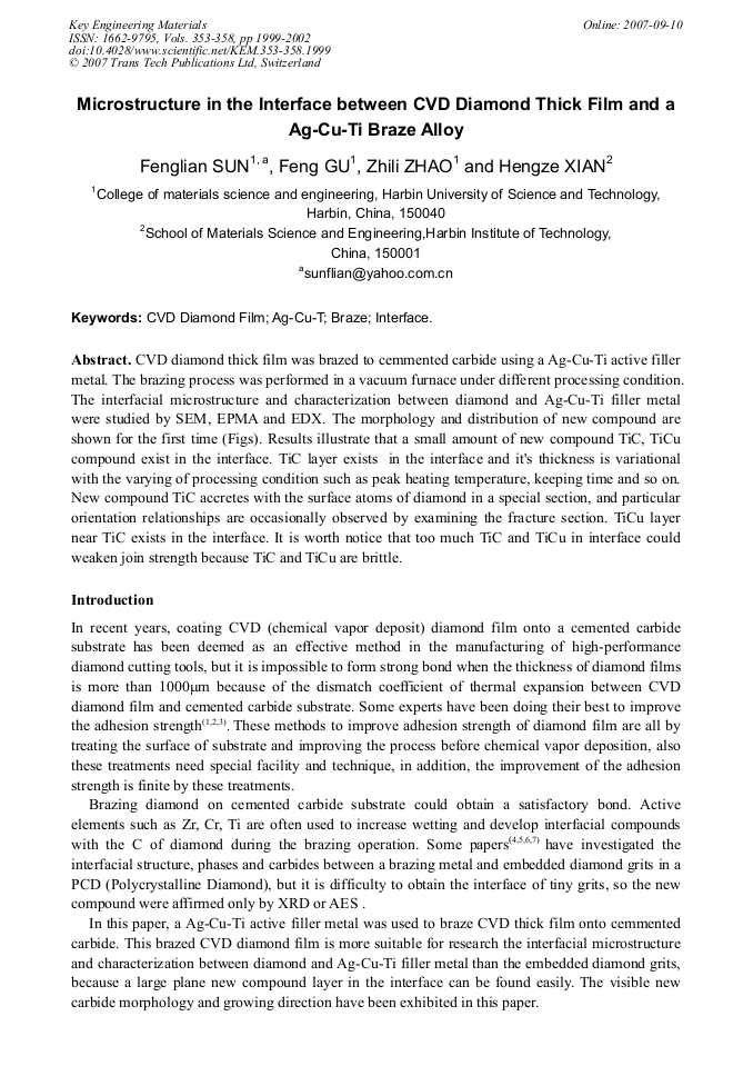 Microstructure in the Interface between CVD Diamond Thick Film and a Ag ...