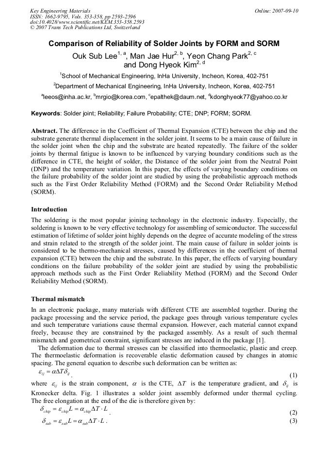 Comparison of Reliability of Solder Joints by FORM and SORM ...