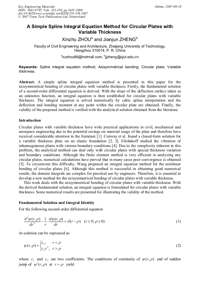 A Simple Spline Integral Equation Method for Circular Plates with ...