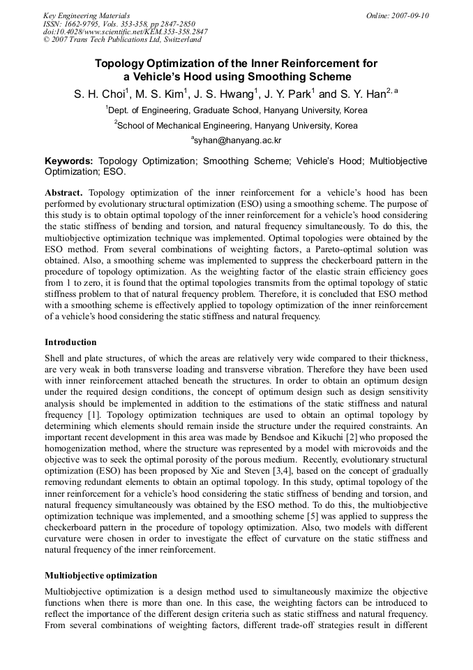 Topology Optimization of the Inner Reinforcement for a Vehicle’s Hood ...