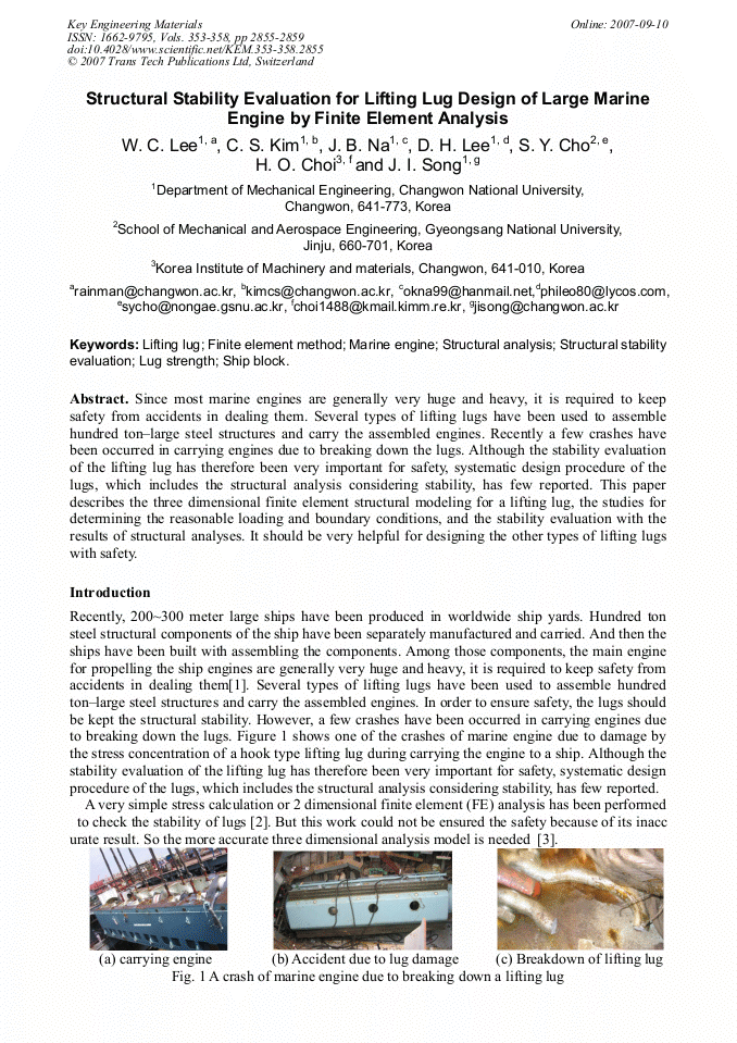 Structural Stability Evaluation for Lifting Lug Design of Large Marine ...