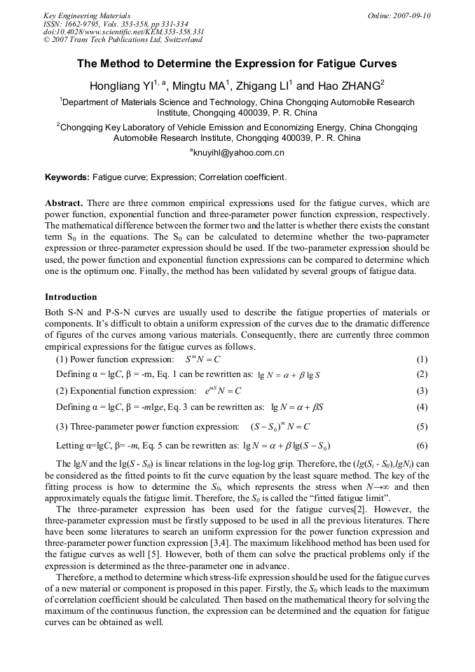 The Method to Determine the Expression for Fatigue Curves | Scientific.Net