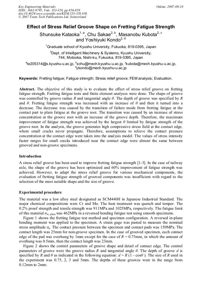 Effect of Stress Relief Groove Shape on Fretting Fatigue Strength ...