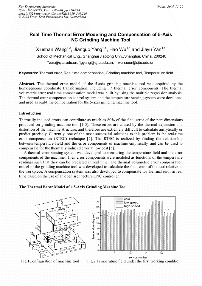 Real Time Thermal Error Modeling and Compensation of 5-Axis NC Grinding Machine Tool ...
