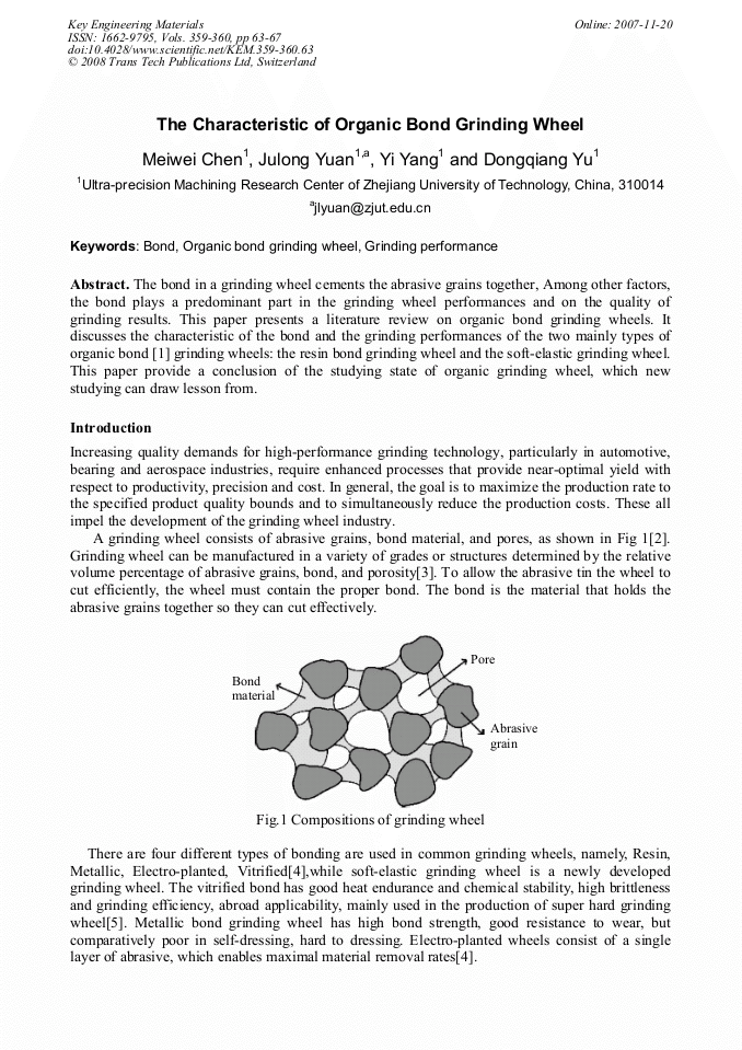 The Characteristic of Organic Bond Grinding Wheel | Scientific.Net