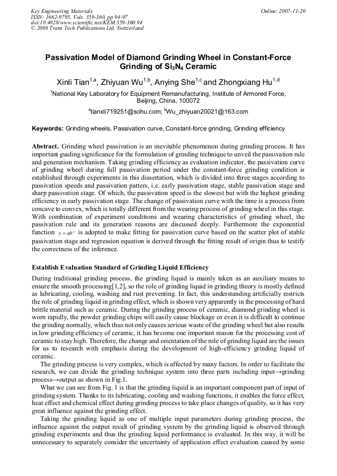 Passivation Model of Diamond Grinding Wheel in Constant-Force Grinding ...