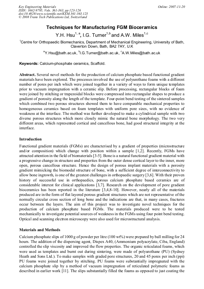 Techniques for Manufacturing FGM Bioceramics | Scientific.Net