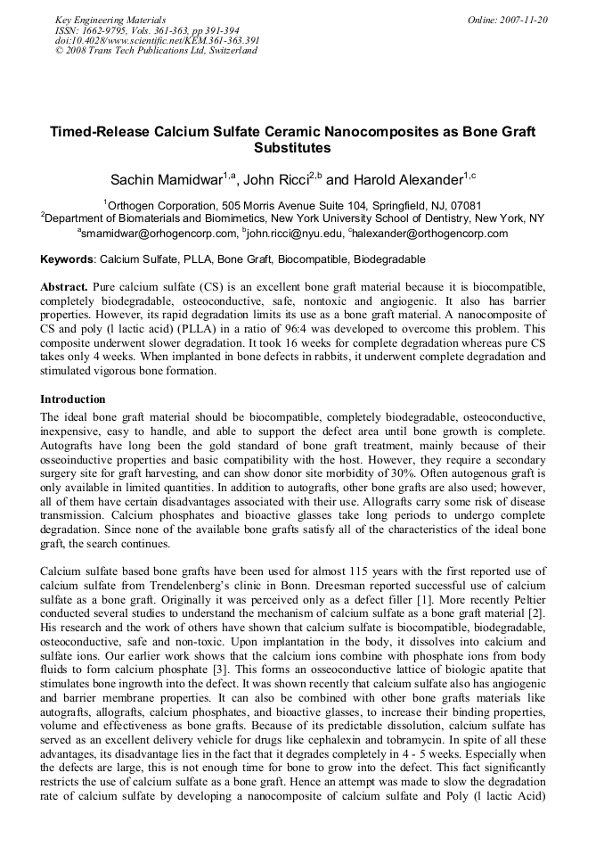 Timed-Release Calcium Sulfate Ceramic Nanocomposites as Bone Graft ...